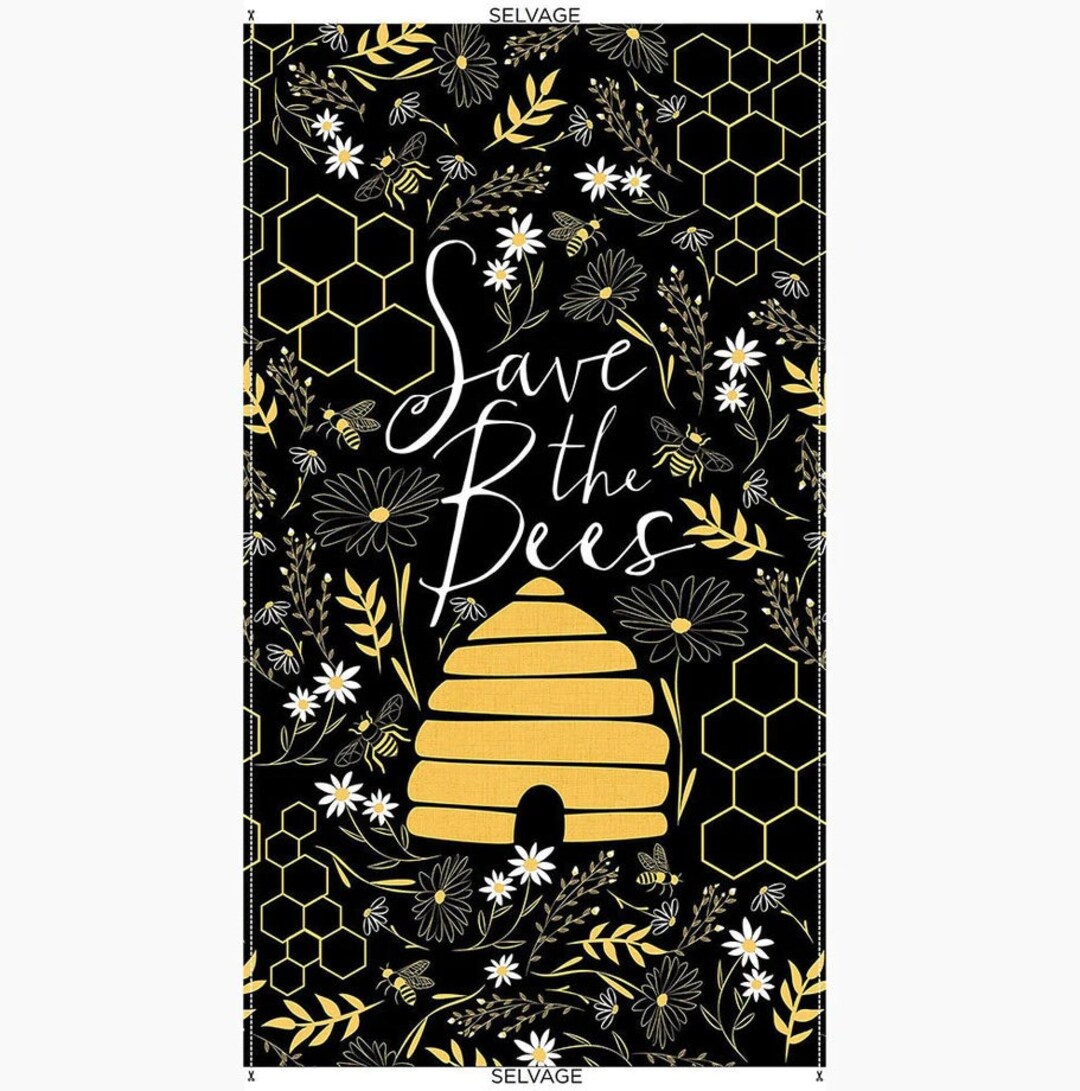 Bees Quilting Panel on Black, Summer Bees Panel, Save the Bees Panel ...
