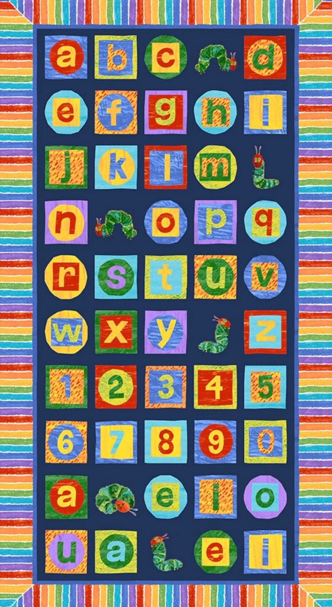 The Very Hungry Caterpillar Alphabet Navy Andover Fabric Panel, 100% ...