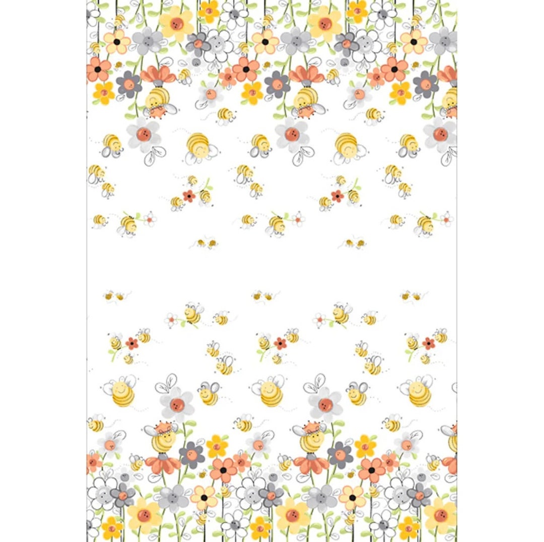 Sweet Bees Double Border Print Honey Bee and Flowers Cotton Quilt ...