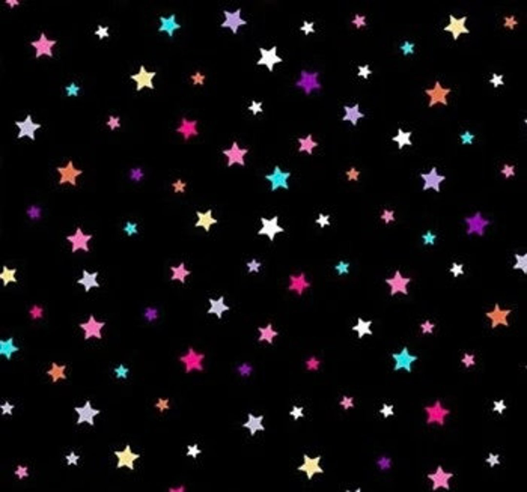 Stars Fabric Cotton Print, Tossed Mini Stars on Black Background, KIDZ ...