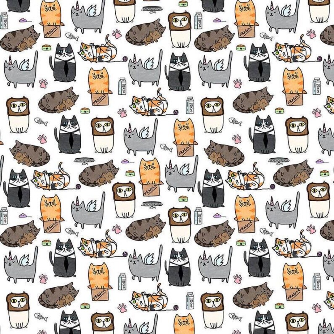 Quirky Cats Fabric, Silly Cats Cotton Fabrics, Timeless Treasures ...