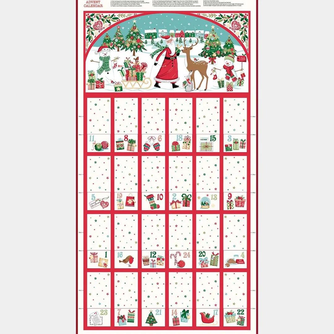 Christmas Wishes Advent Calendar Panel, Makower UK Fabric, Quilting 100 ...