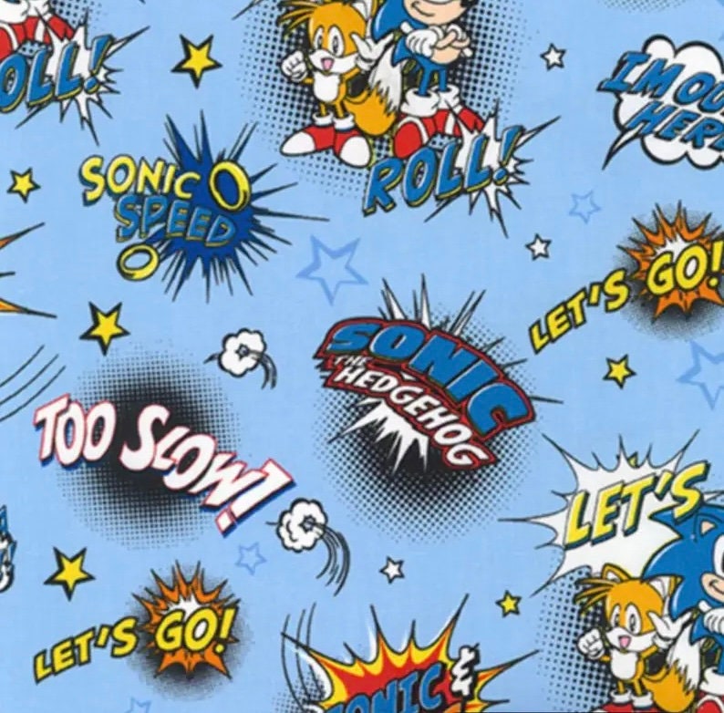 Sonic the Hedgehog Fabric, Blue Fabric, Robert Kaufman Fabric, 100% ...