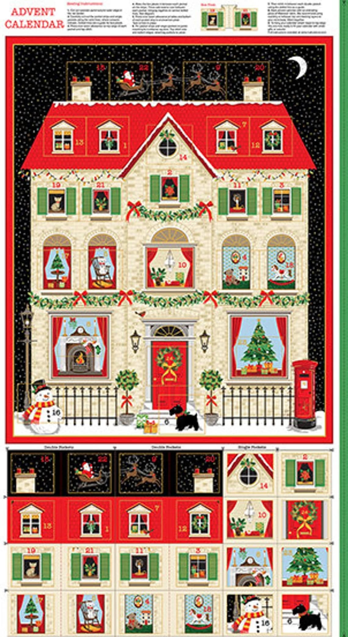 House Advent Calendar Panel 24 Inches From Makower UK Fabric, 100% ...