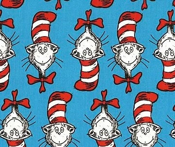 Dr.seuss the Cat in the Hat on Blue Cotton Fabric Print ADE-10795-203 ...