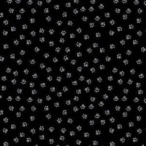 Faded Paw Prints Dog Fabric, C7750 Black, Paw Print Fabric, Timeless ...
