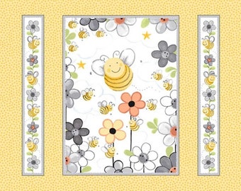 Sweet Bees Quilt Panel Honey Bee and Flowers Cotton Fabric by World of ...