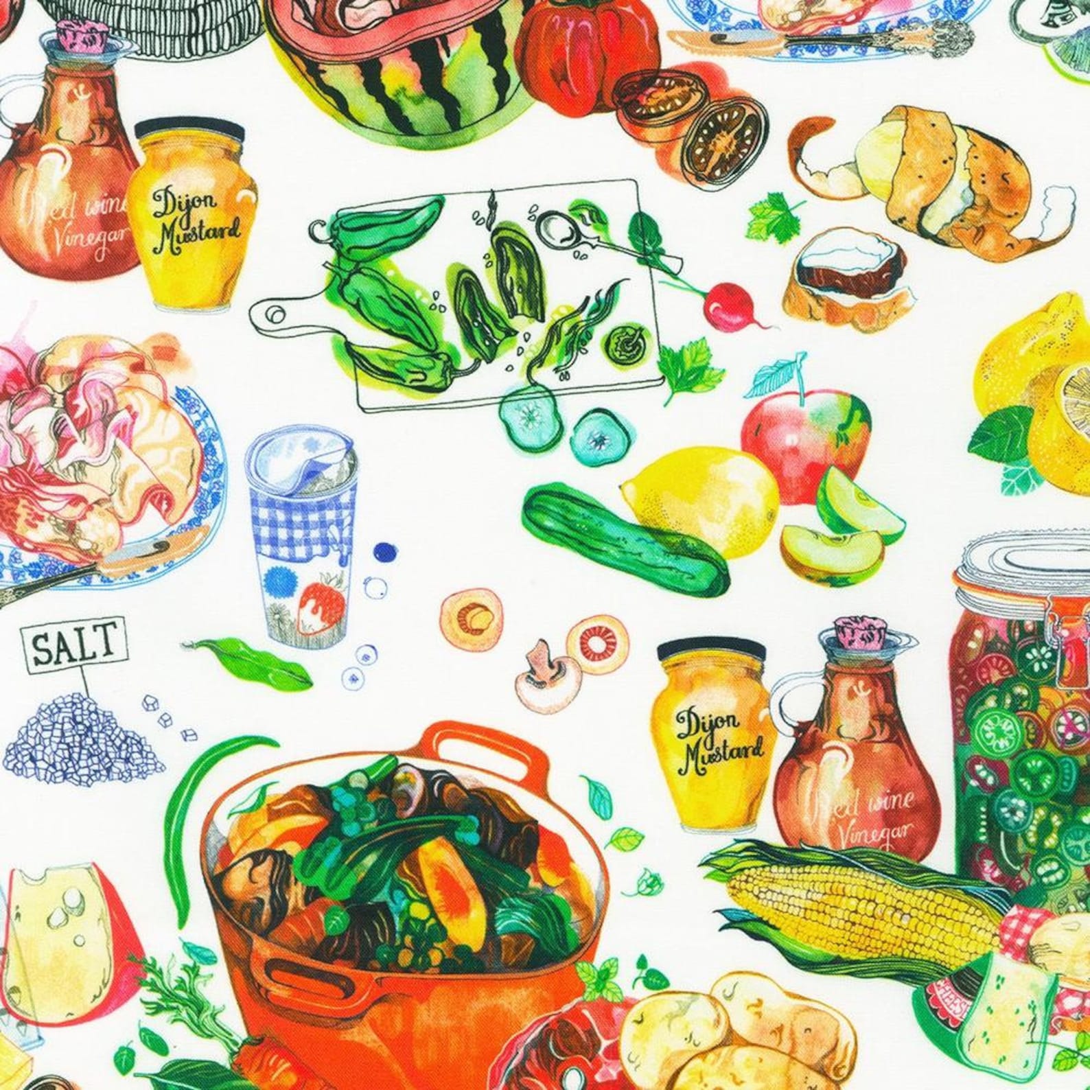 Chef's Table Garden Fabric, Kitchen Fabric Sewing, 100% Cotton Fabric ...