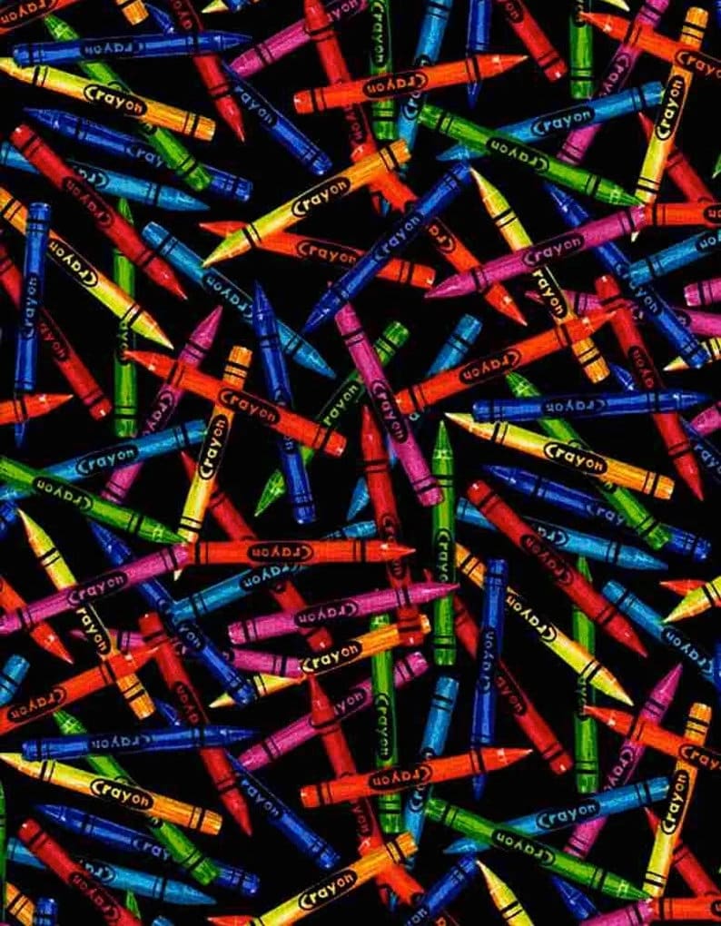 Toss Crayons on Black Background, Back to School Fabric, Timeless ...