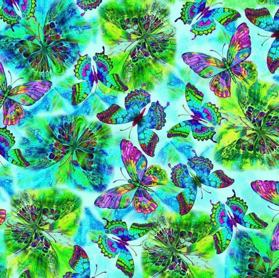 Natures Glow Collection Flying Electric Butterflies Fabric, Timeless ...