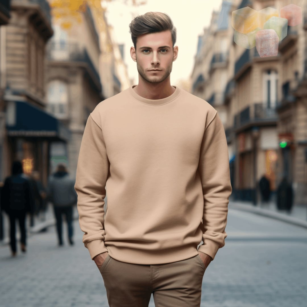 Gildan 18000 Male Model Mockup, Fall Mock Ups, Sand Sweatshirt Mock-up ...