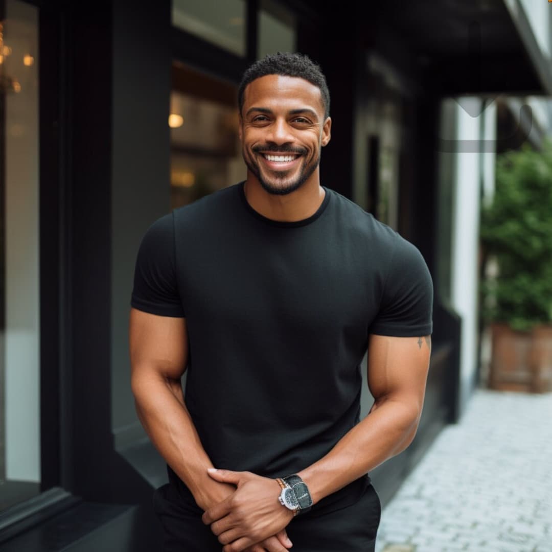 Bella Canvas 3001 Male Model Mockup, African American Model, Outdoor ...