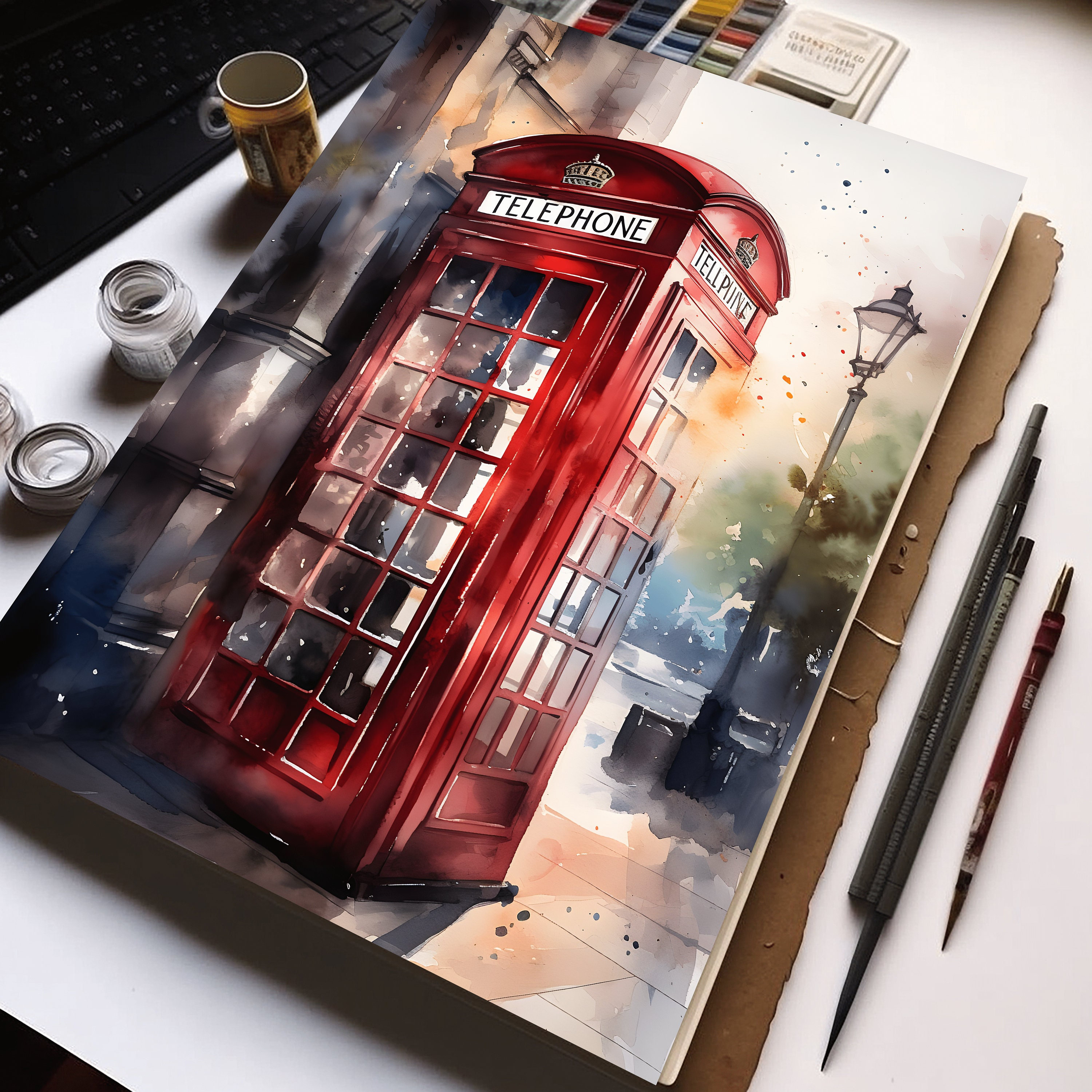 Red London Telephone Box England Aquarelle Painting - Telephone Box ...