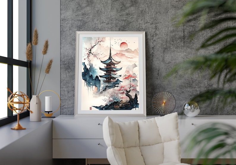 Japanische Landschaft im Aquarell Wasserfarben-Kunstdruck - Etsy.de