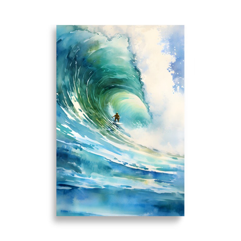Surfer on Wave in Sunrise Watercolor Painting, Love Surfing Watercolor ...