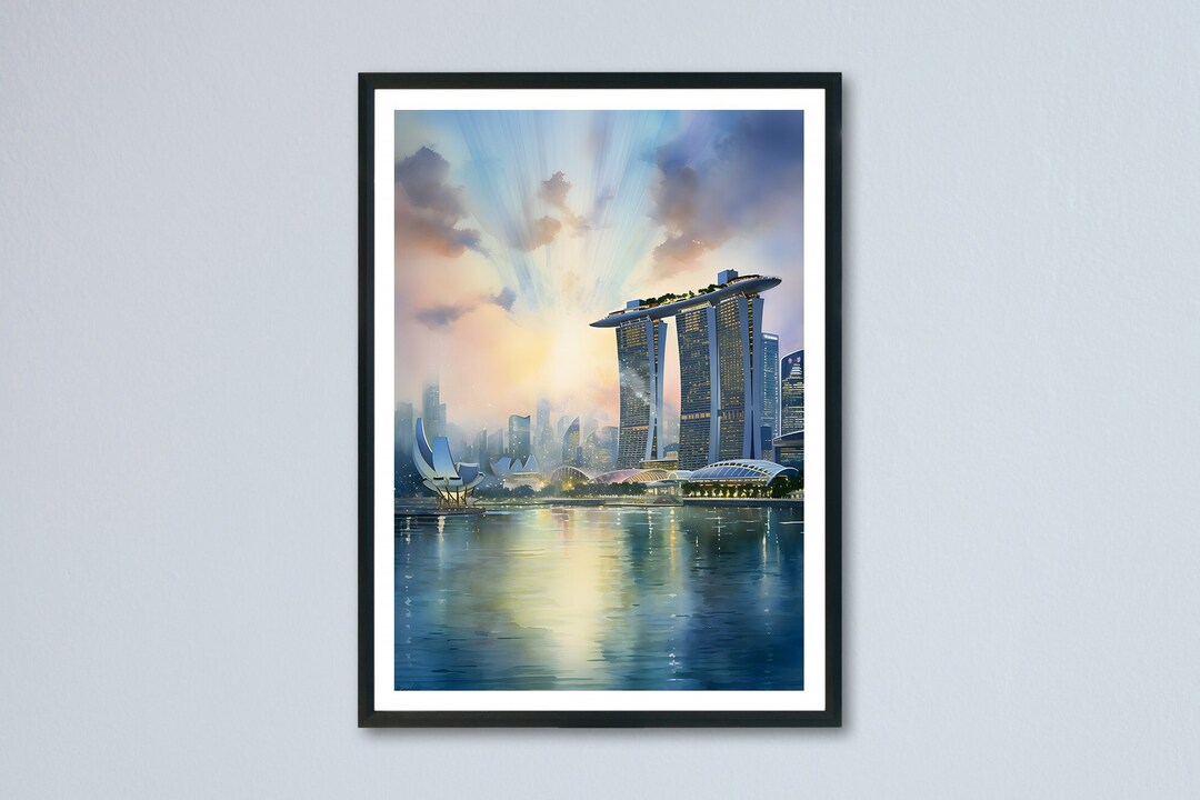 Singapore Marina Bay Sands Resort Aquarelle Painting, Singapore Travel ...