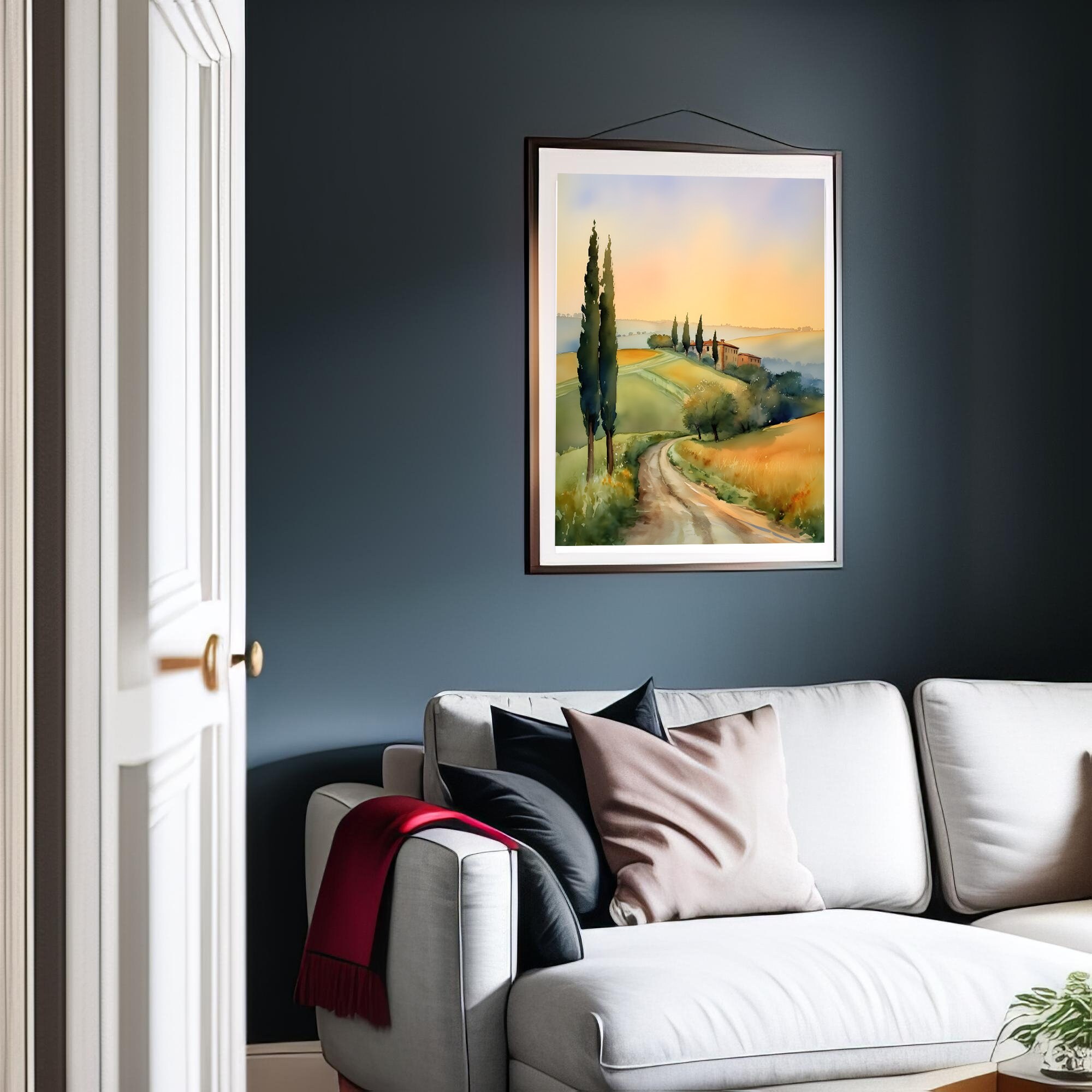 Landscape Tuscany Italy Poster Watercolor Painting of Beautiful Small ...