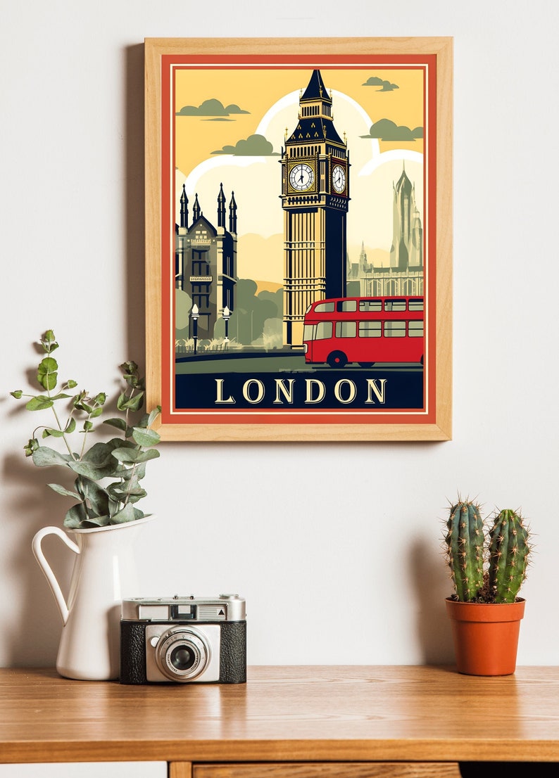 London Red Bus England Big Ben Poster in Vintage Retro Colors - Etsy