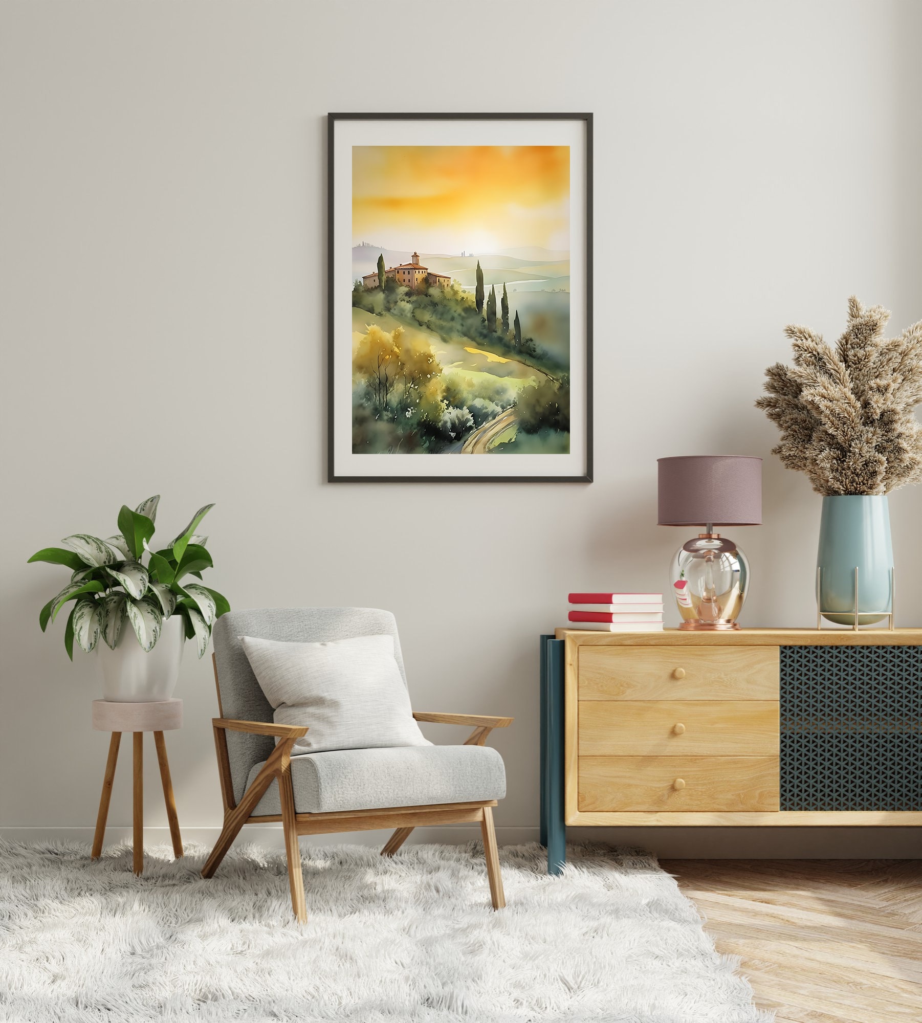 Landscape Tuscany Italy Poster Watercolor Painting of Beautiful Small ...