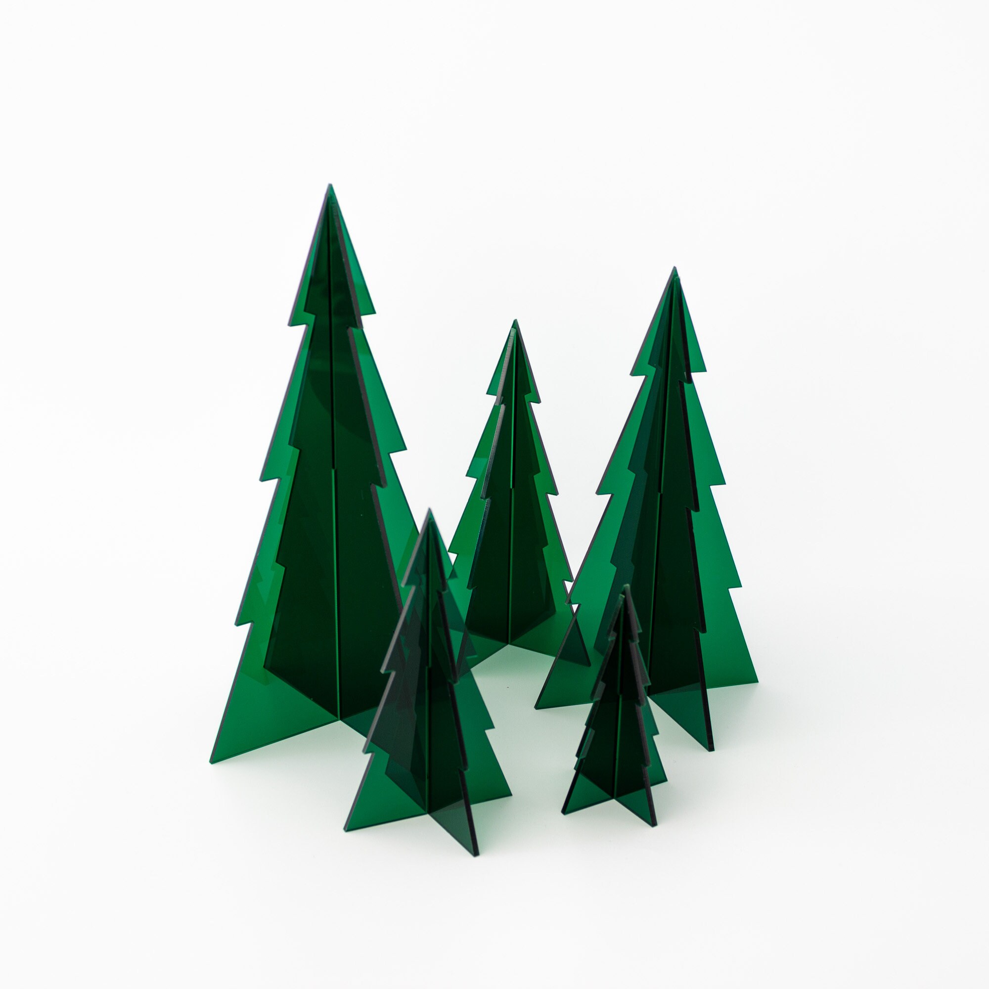 Minimal Christmas Tree Set of 5 Green Table Top Decor 3D Minimalist ...