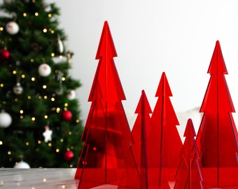 Minimalist Clear Acrylic Christmas Tree Set of 5 Green Table Top Decor ...