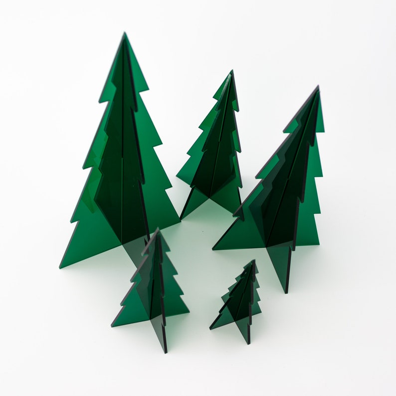 Minimal Christmas Tree Set of 5 Green Table Top Decor 3D Minimalist ...
