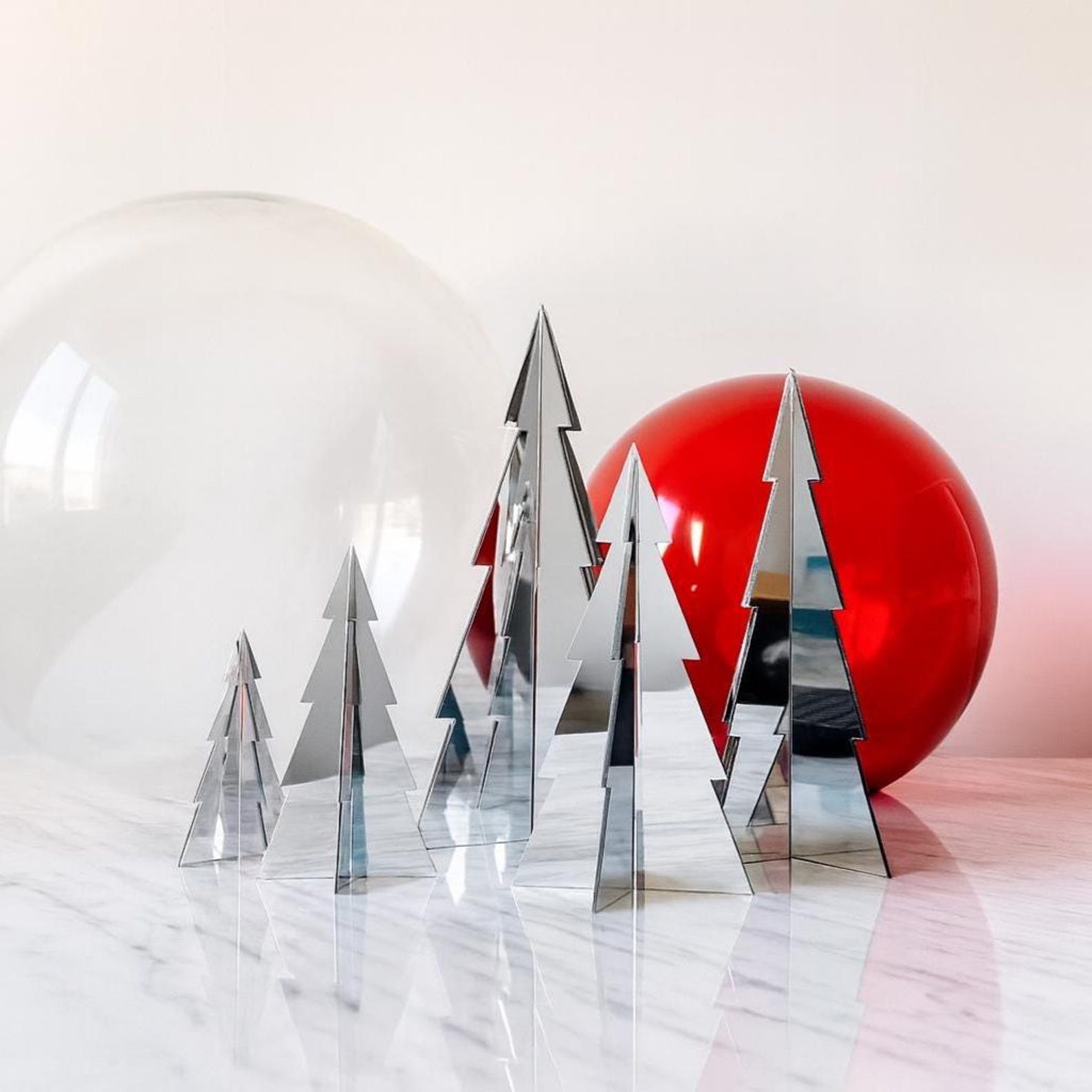 Gold Acrylic Christmas Tree - Set of 5 Green Table Top Decor - 3D ...
