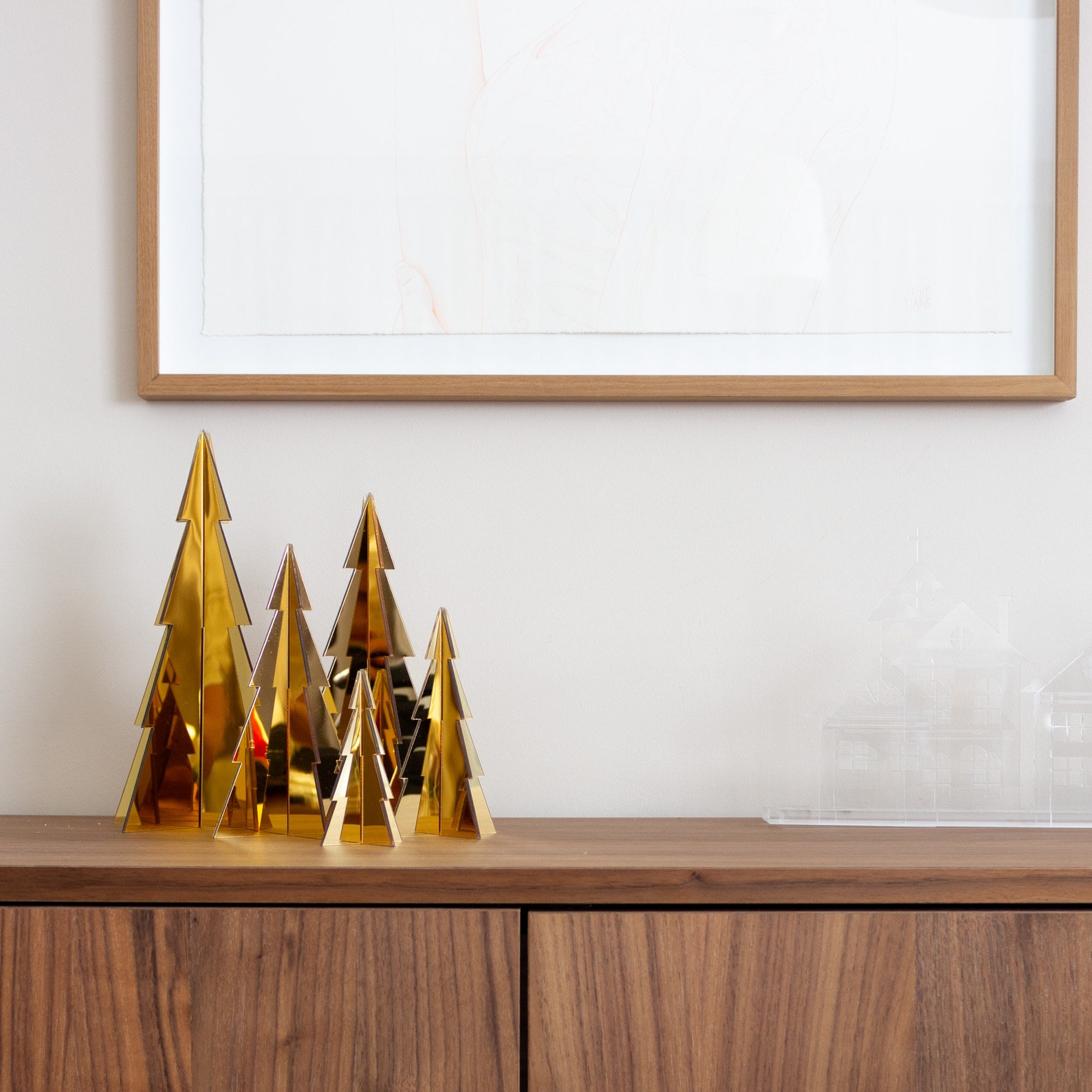 Gold Acrylic Christmas Tree - Set of 5 Green Table Top Decor - 3D ...