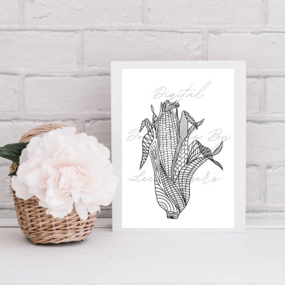 Sweetcorn Digital Art Black and White Line Art - Etsy