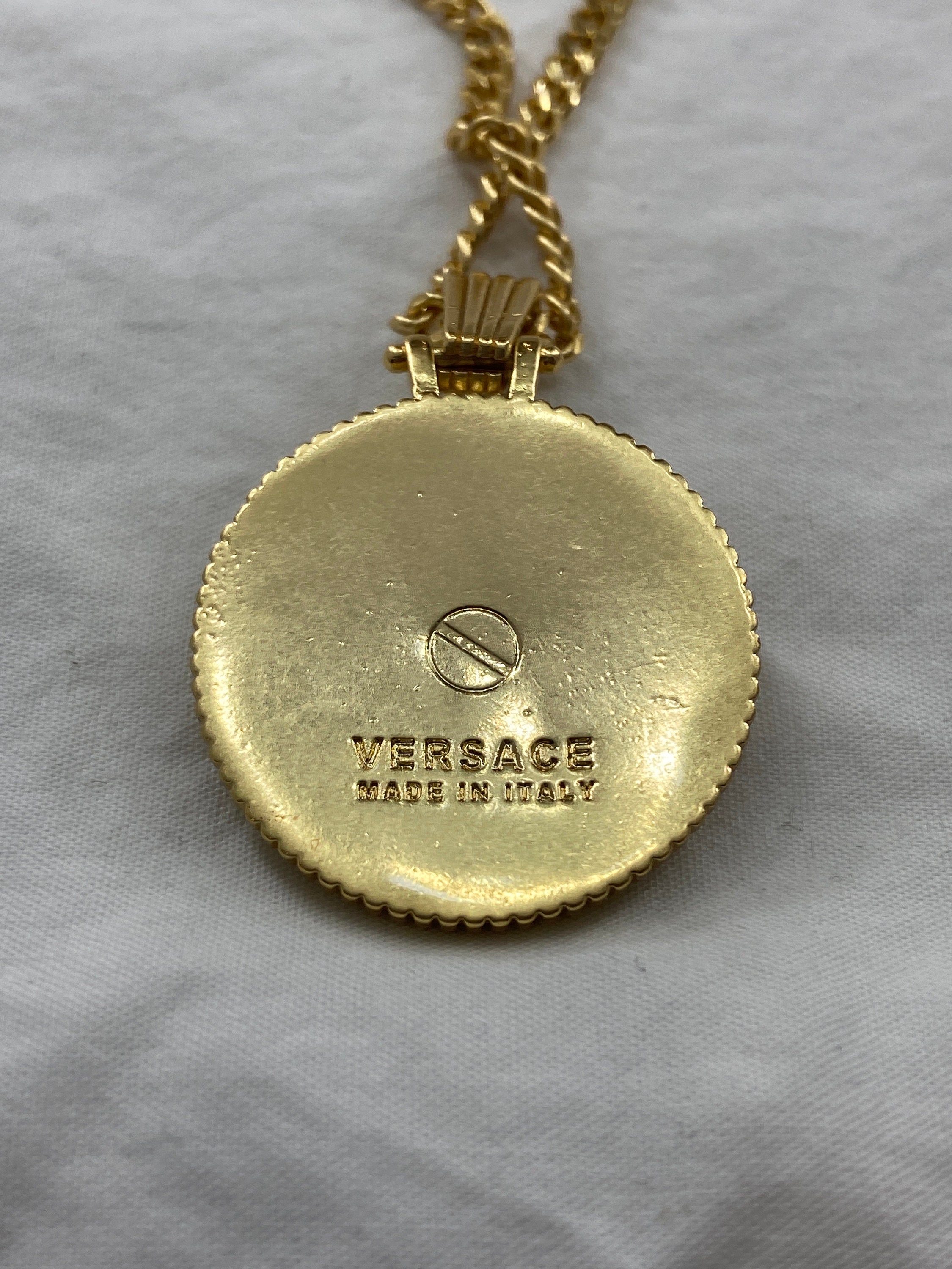 Vintage Versace Gold Round Pendant Necklace - Etsy