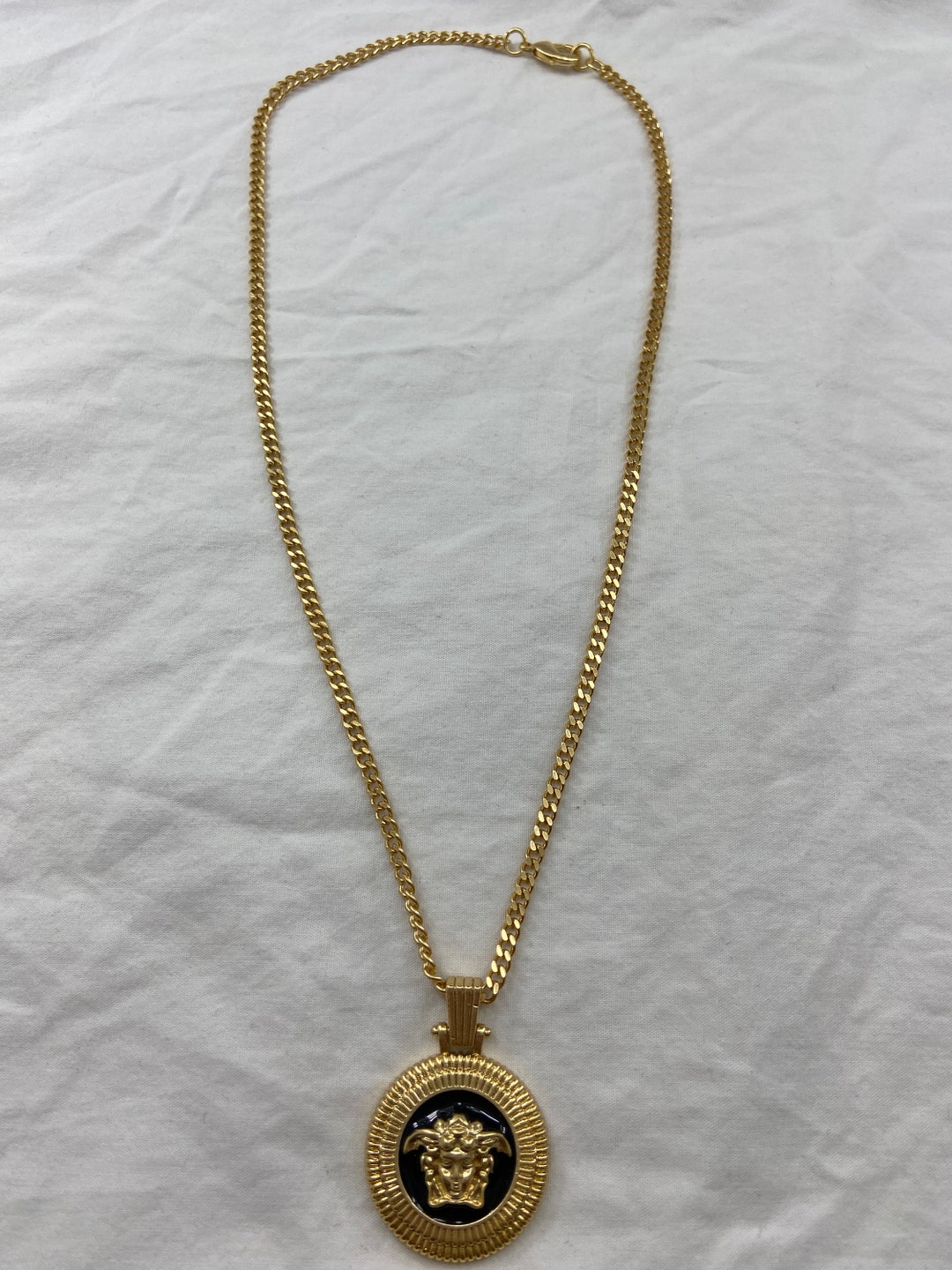 Vintage Versace Gold Round Pendant Necklace - Etsy