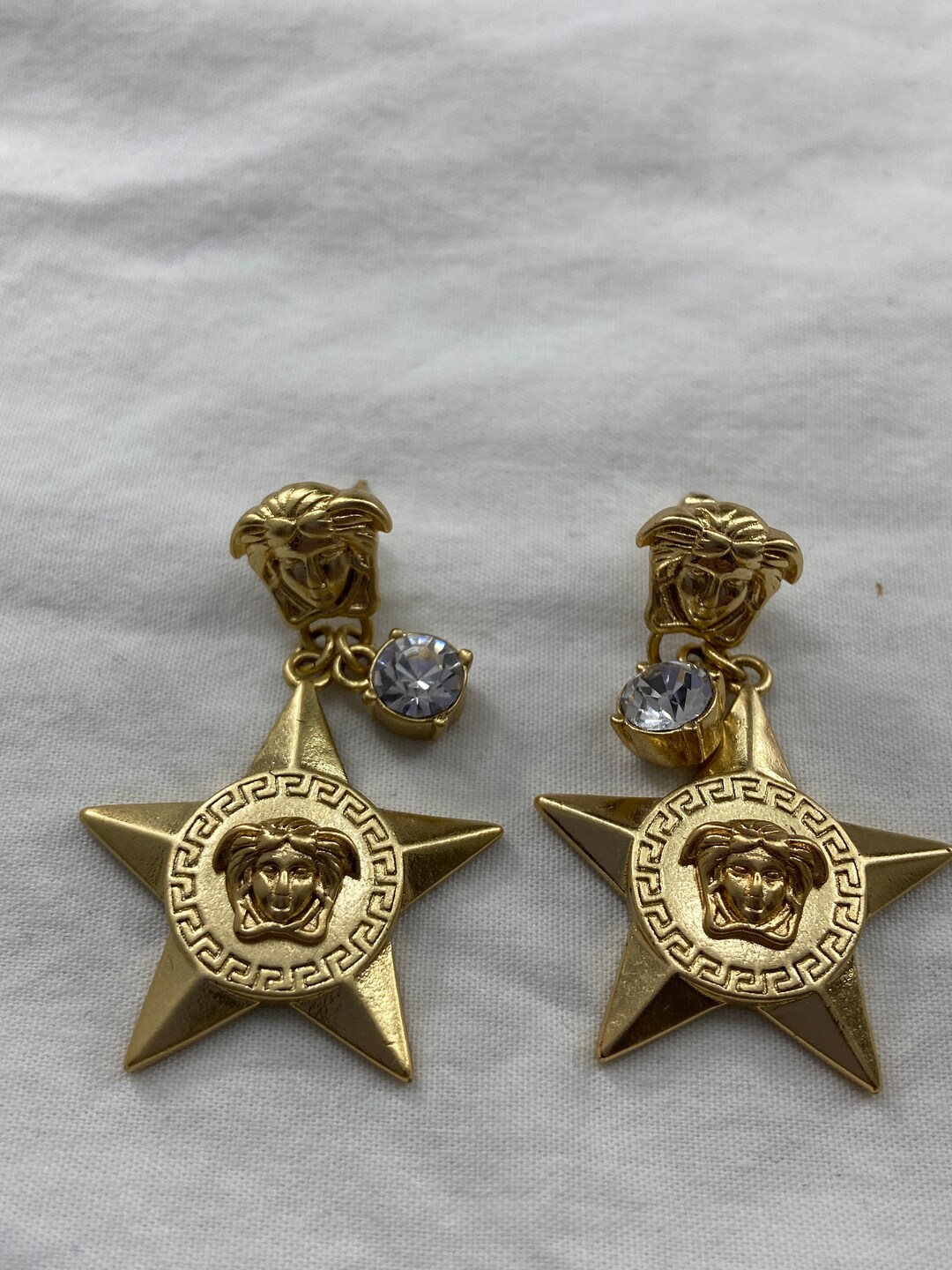 Vintage Versace Gold & Rhinestone Star Dangle Earrings With Giftbag - Etsy