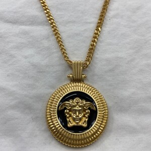 Vintage Versace Gold Round Pendant Necklace - Etsy