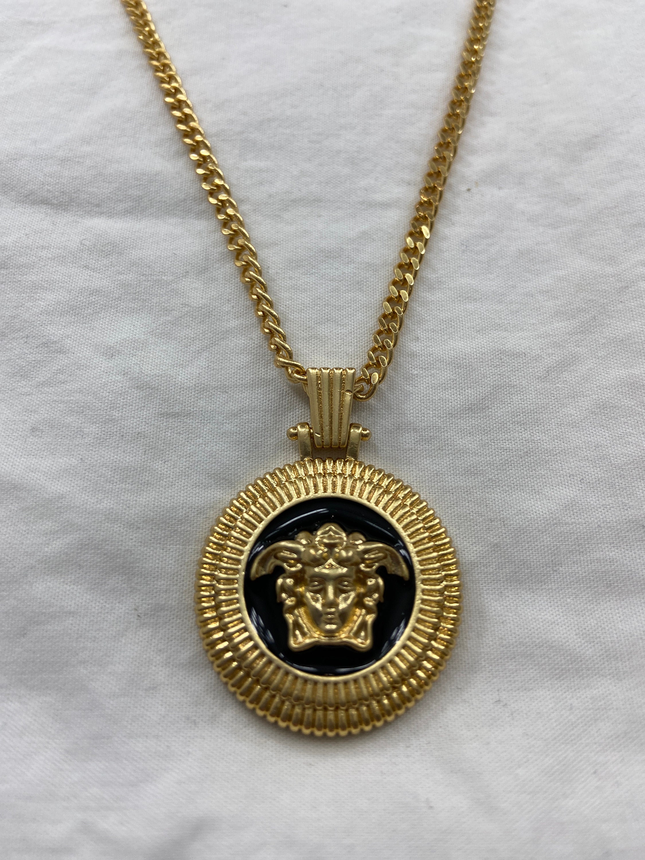 Vintage Versace Gold Round Pendant Necklace - Etsy