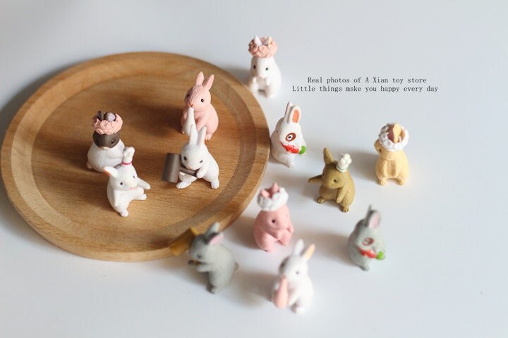 12 Miniature Bunnies Rabbits, Japan Toys or Gashapons, Genuine Small ...