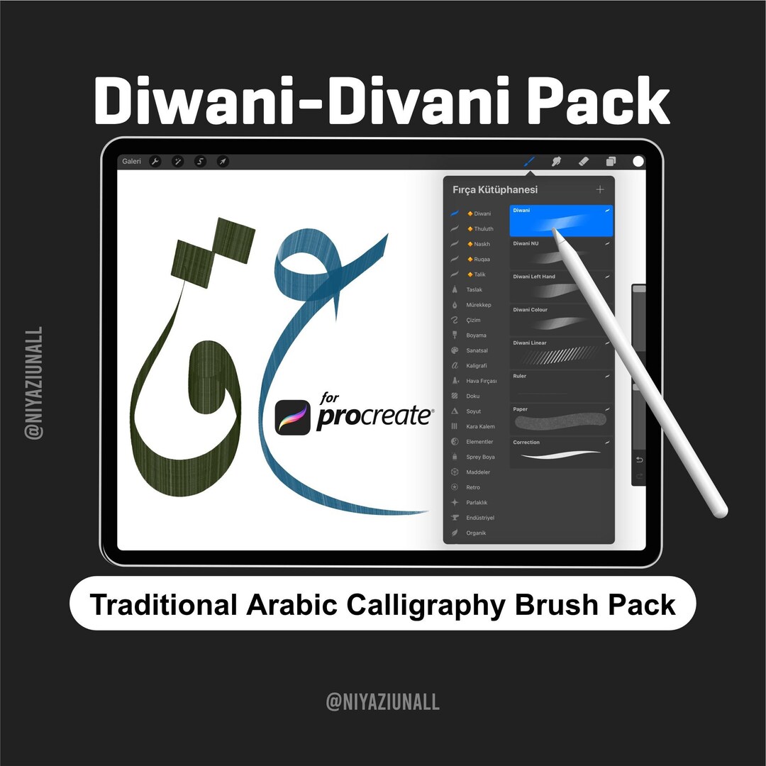 Traditionalhand Arabic Calligraphy Diwani Pack Brush for Procreate - Etsy