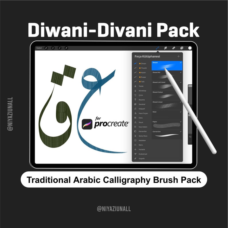Traditionalhand Arabic Calligraphy Diwani Pack Brush for Procreate - Etsy