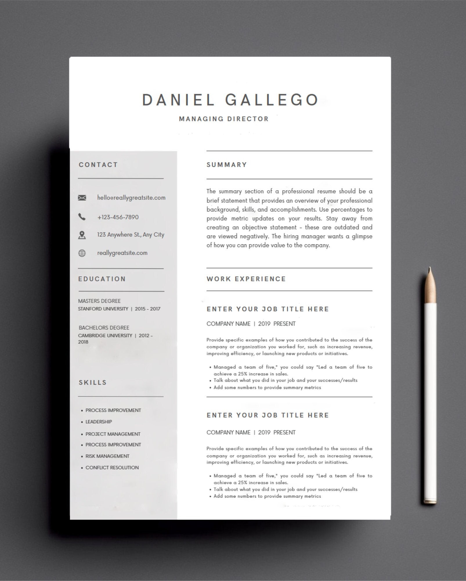 Minimalist Resume Template, Professional Modern Resume Template, CV ...