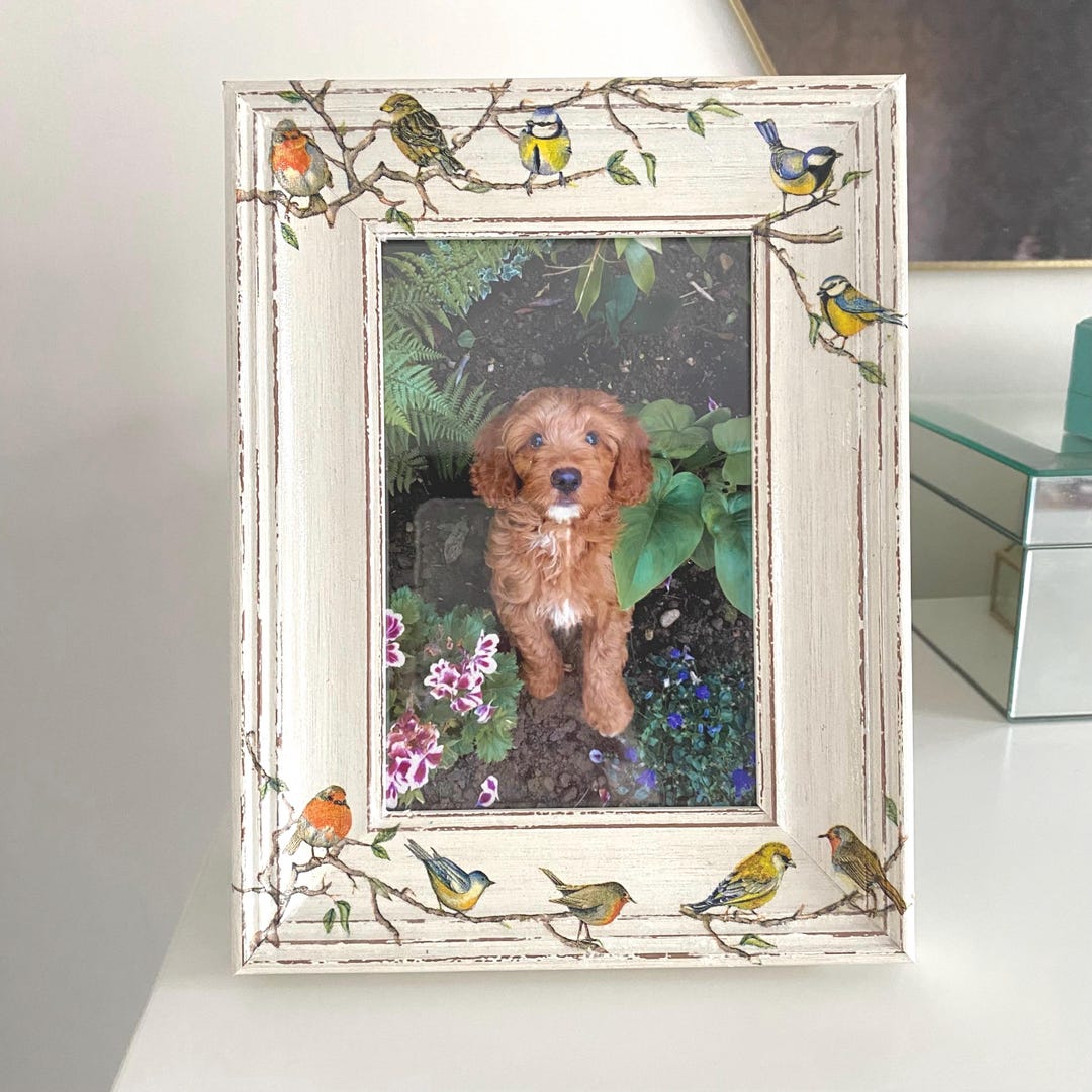 Decoupage Bird Picture Frame: Rustic Shabby Chic Decor (6x4 Inch) - Etsy UK
