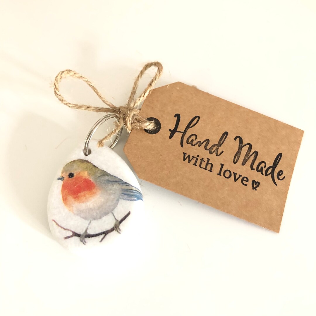 Robin Keyring. A Teardrop Shaped Decoupage Stone Keyring. Good Luck ...