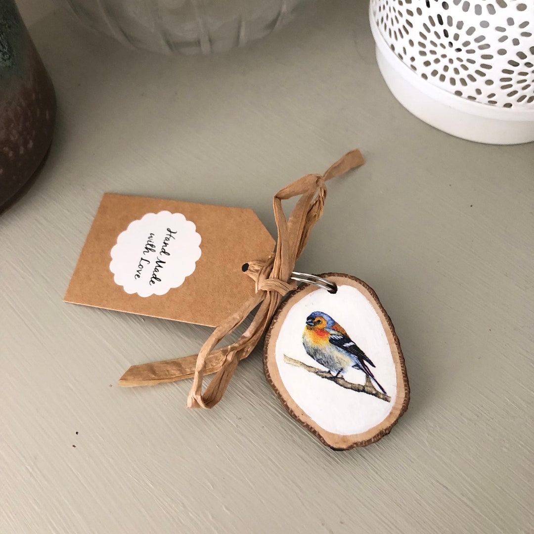 Bird Keyring. A Mini Woodslice Featuring Chaffinch and - Etsy
