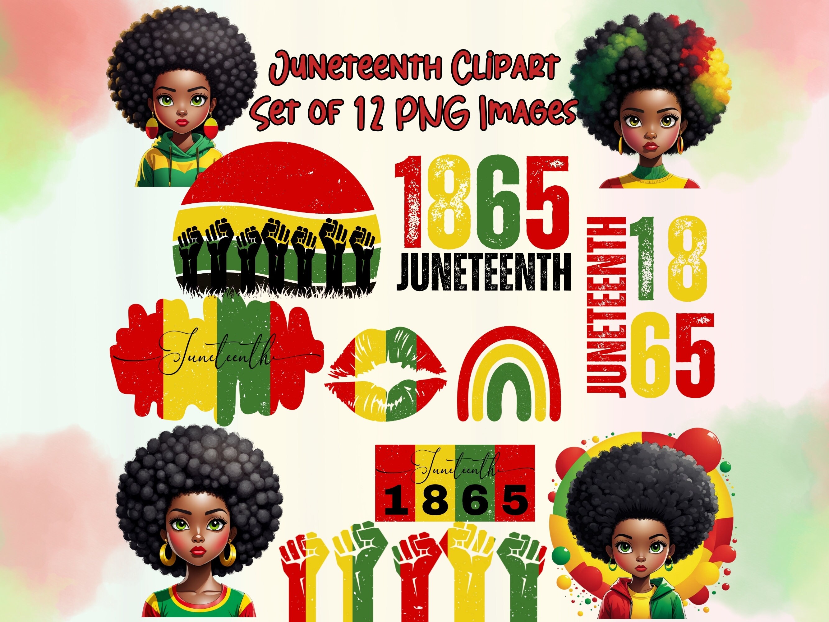 Juneteenth Clipart PNG Bundle Festive and Vibrant Juneteenth Digital ...