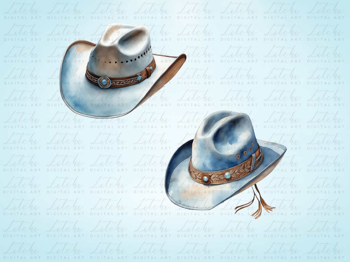 Blue Cowboy Clip Art Bundle, Watercolor, Pastel Blue Cowboy Boots ...