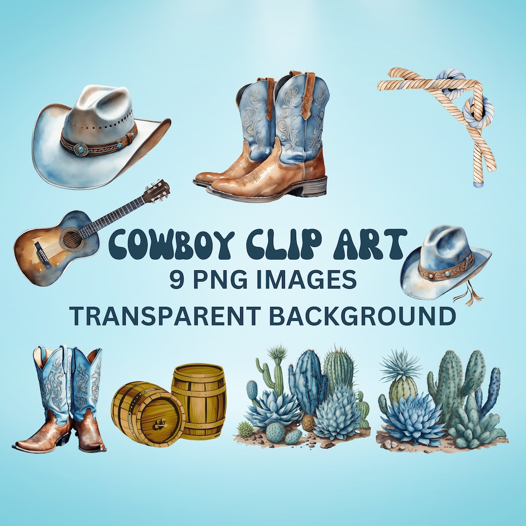 Blue Cowboy Clip Art Bundle Watercolor Pastel Blue Cowboy - Etsy