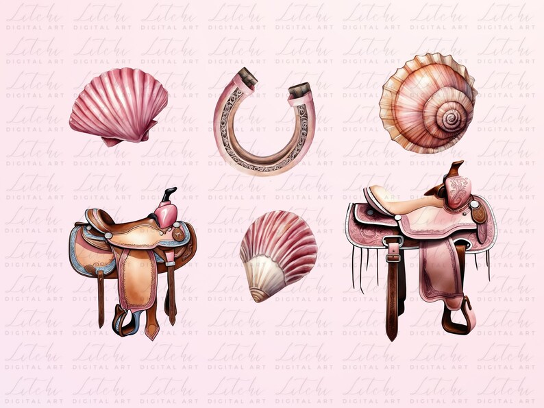 Coastal Cowgirl Clip Art Bundle, Watercolor, Pastel Pink Cowgirl Boots ...