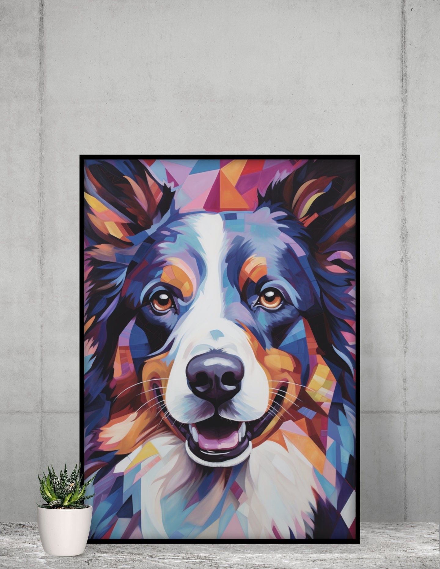 Border Collie Poster, Abstract Dog Print, Personalized Dog Portrait ...