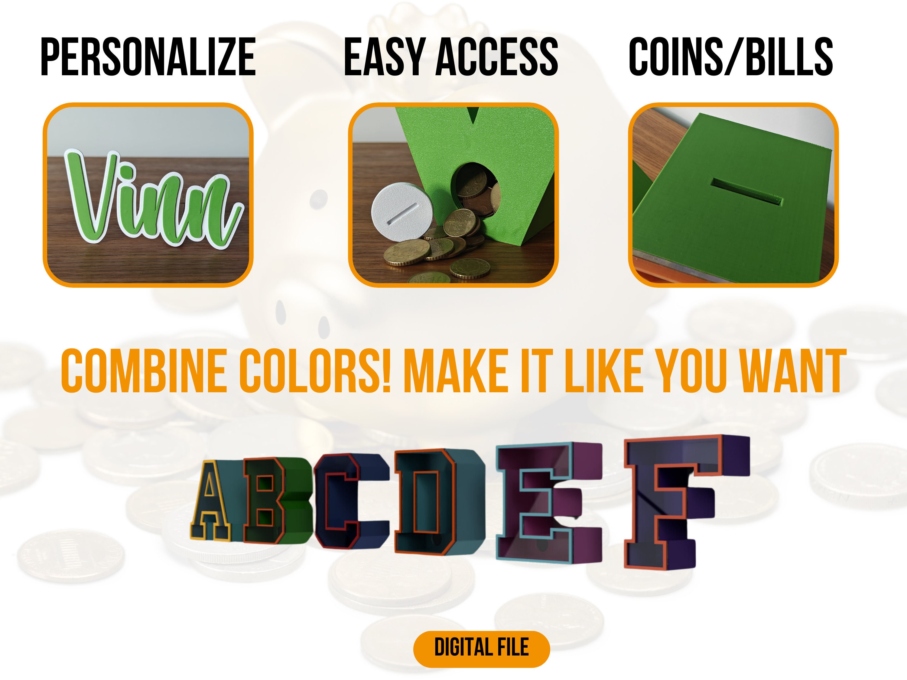 3d-printable Alphabet Piggy Banks: DIY, Symbols, Free Covers, Acrylic ...