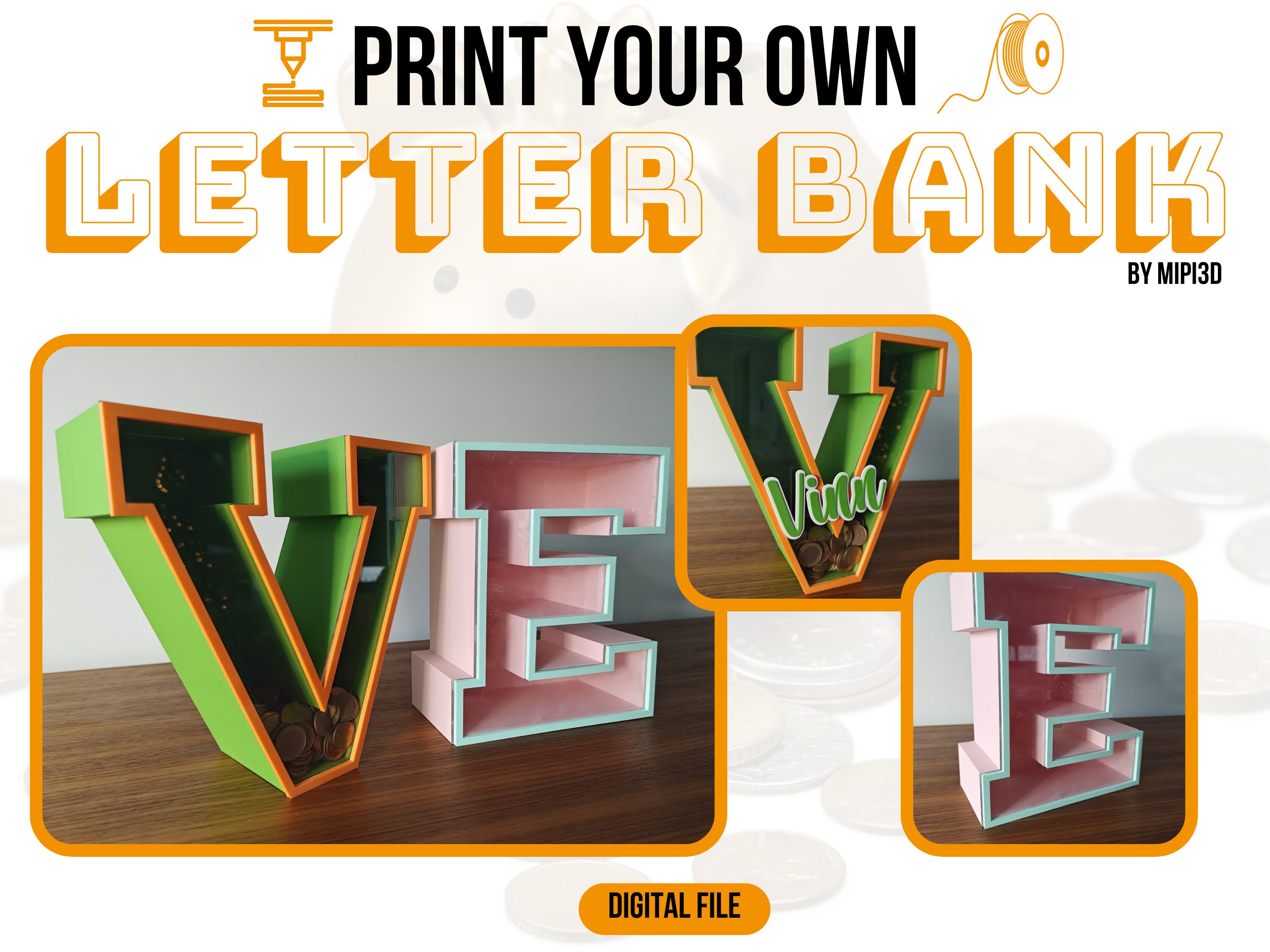 3d-printable Alphabet Piggy Banks: DIY, Symbols, Free Covers, Acrylic ...