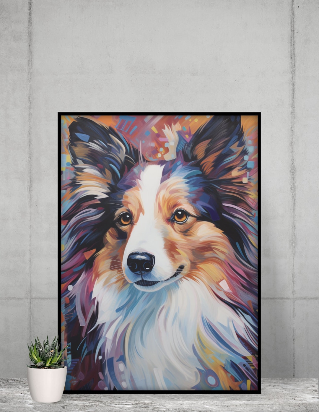 Shetland Sheepdog Poster, Abstract Dog Print, Personalized Dog Portrait ...