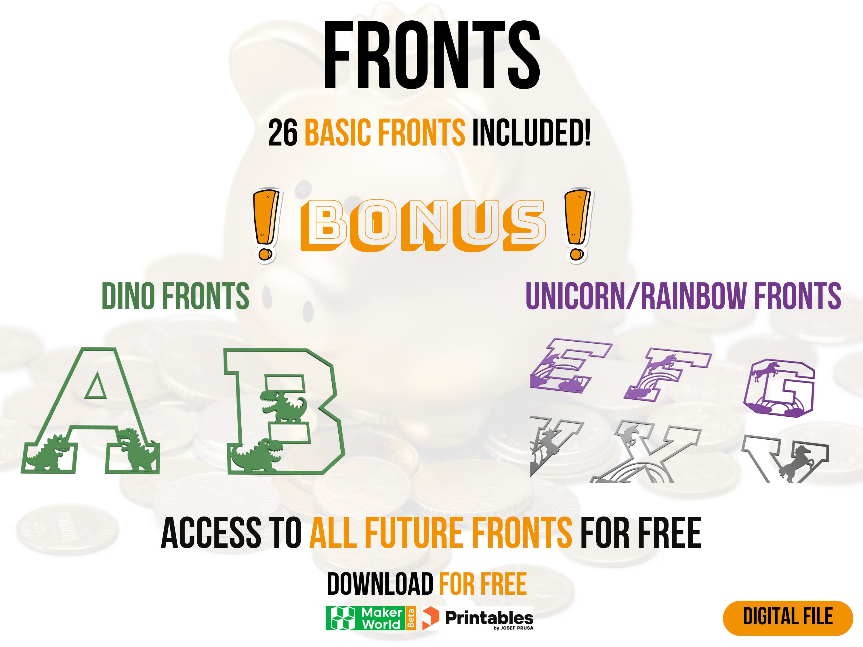 3d-printable Alphabet Piggy Banks: DIY, Symbols, Free Covers, Acrylic ...